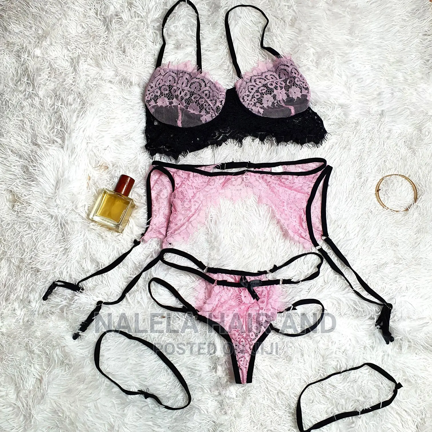 Hasina Lingerie Set - 3 Piece Pink Lacy Bra Thong Garter Set in Nairobi ...