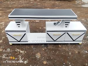 V Shape White Tv Stand With Black Accents+ Led Lights in Mowlem ...